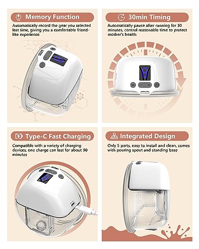 Double Wearable Breast Pump, Hands Free Vacuum Breast Pumps, Lower Noise and Painless, LED Display Memory Function, 4 Modes 9 Levels Electric Breast Pump Portable, 24mm Flange, 2 Pack