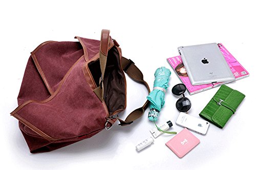 Canvas Sling Purses Large Shoulder Bags for Women with Multi Pockets for Hiking Picnic Travel Handbag (Retro Red)