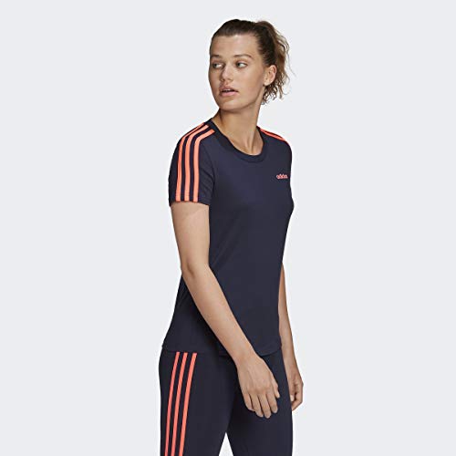 adidas womens Essentials 3-Stripes Tee Ink/Signal Pink X-Large