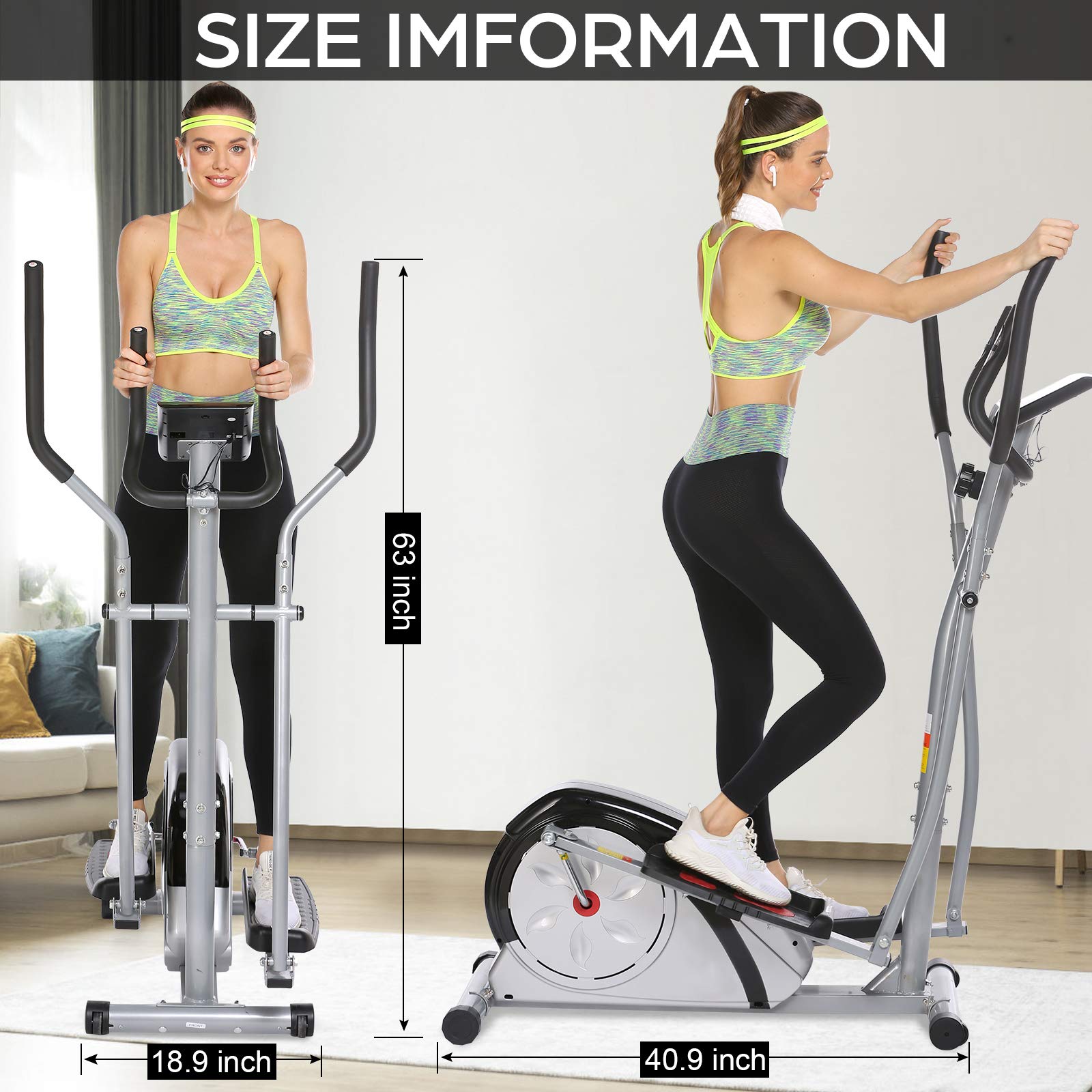 Aceshin Elliptical Machine Magnetic Elliptical Training Machine for Home Use Elliptical Training Machines with LCD Monitor and Smooth Quiet Driven Pulse Rate Grips (Deep Gray)