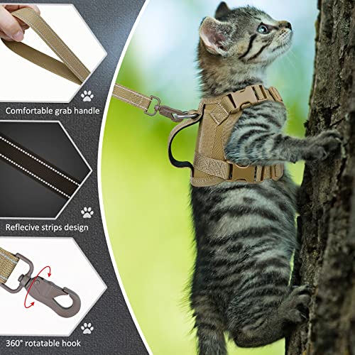 Cat Harness and Leash Set for Travel Training, no Pull Escape Soft Control Handle Tactical Vest for Puppy Kitten Small cat with ID tag,Adjustable snug Jacket Breathable air mesh Universal Anxiety