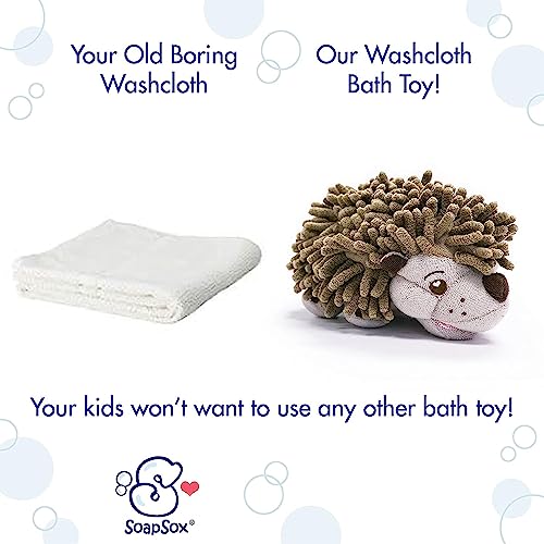 SoapSox Kids Exfoliating Bath Scrub (Hendrix The Hedgehog) - Soft Animal Toy Wash Cloth Sponge with Soap Pocket Insert - Fun Loofah Characters for Babies, Kids and Children