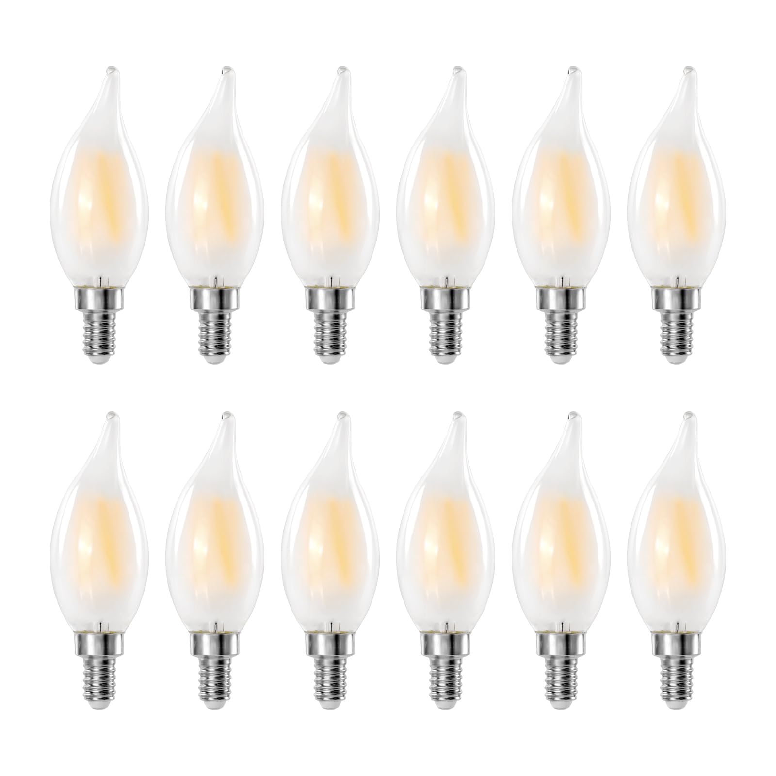 Decoaui E12 LED Chandelier Light Bulbs, 4W(40w Equivalent) Dimmable C11 Frosted Glass, 450 Lumens, 2700K Soft White, Candle Shaped, Ideal for Candelabras Open Fixtures, 12-Pack