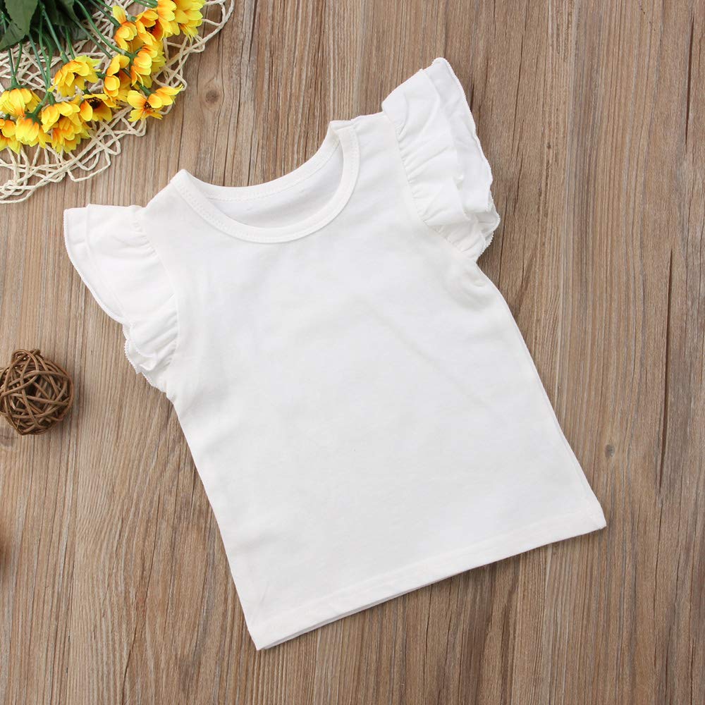 Infant Toddler Baby Girl Top Basic Plain Ruffle T-Shirt Blouse Casual Clothes (2-3 Years, White)