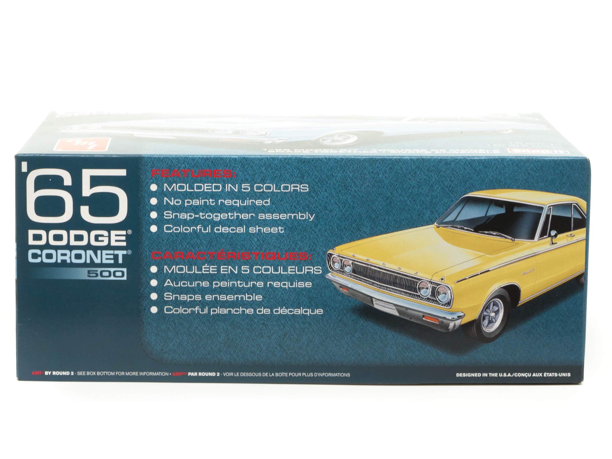 AMT Dodge 1965 Coronet 1/25 Scale Snap Model Kit (No Glue Required), White, AMT1176