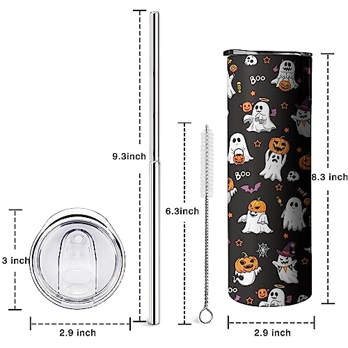 Ceovfoi Halloween Tumbler with Lid and Straw Ghost Boo Witch Ghost Pumpkin Coffee Travel Mug Cup,Witch Goth Decor Halloween Gifts For Women