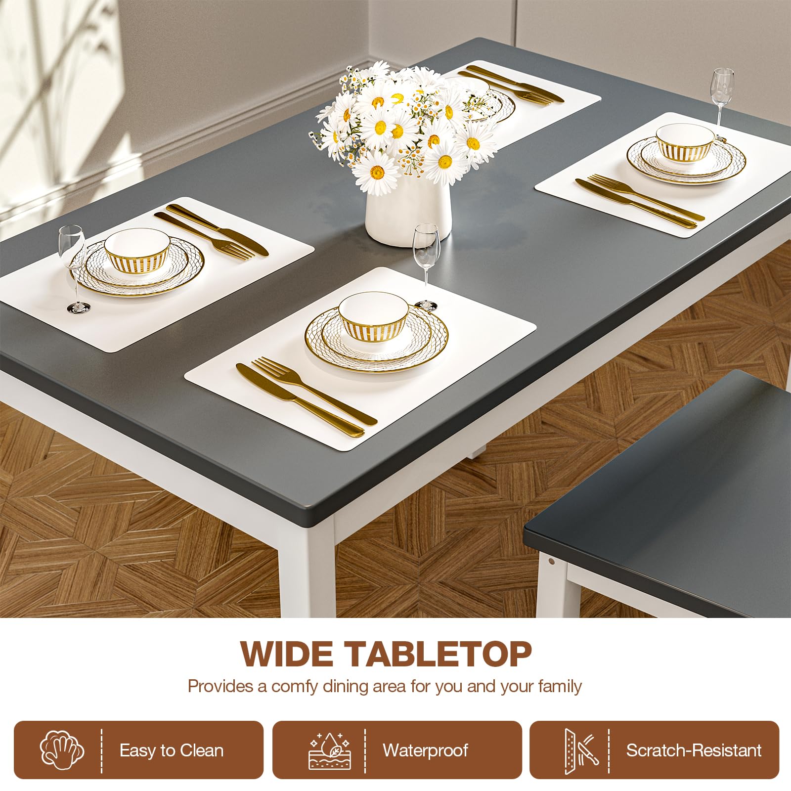 AOVSA Dining Table Set for 4, 5-Piece Small Kitchen Table Chairs Set, Farmhouse Wood Dining Furniture, Space-Saving for Home, Apartment, Kitchen, Restaurant