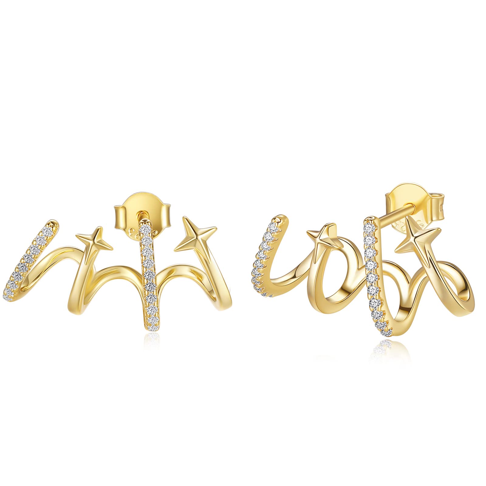 925 Sterling Silver Claw Earring Cuff for Women Star Needle Ear Cuffs Stud Earrings Half Hoop Stud Earrings Looks Like 4 Hoop Earrings
