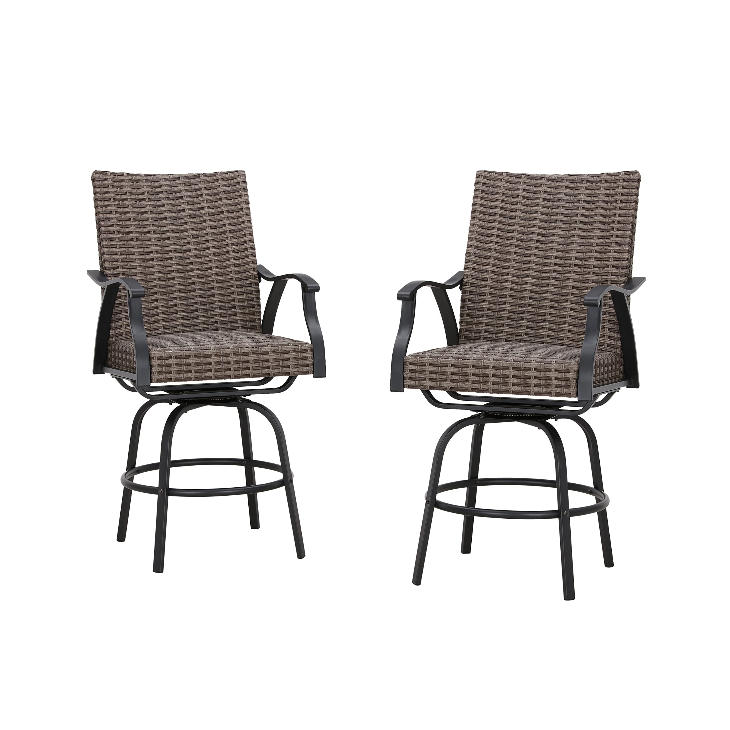 LOKATSE HOME Outdoor Swivel Wicker Chair Set Metal Frame Bar Stool for Backyard, Pool, Garden, Black