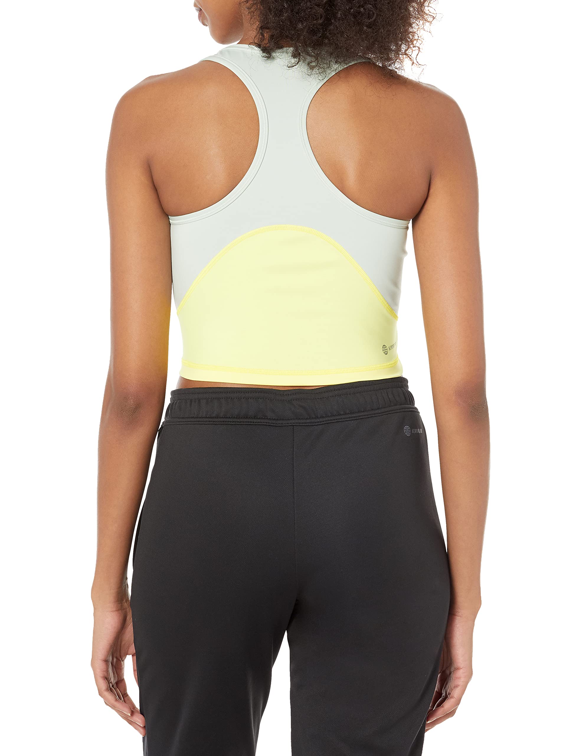 adidas Women's AEROREADY Training High Intensity Crop Tank, Linen Green/Beam Yellow, Medium