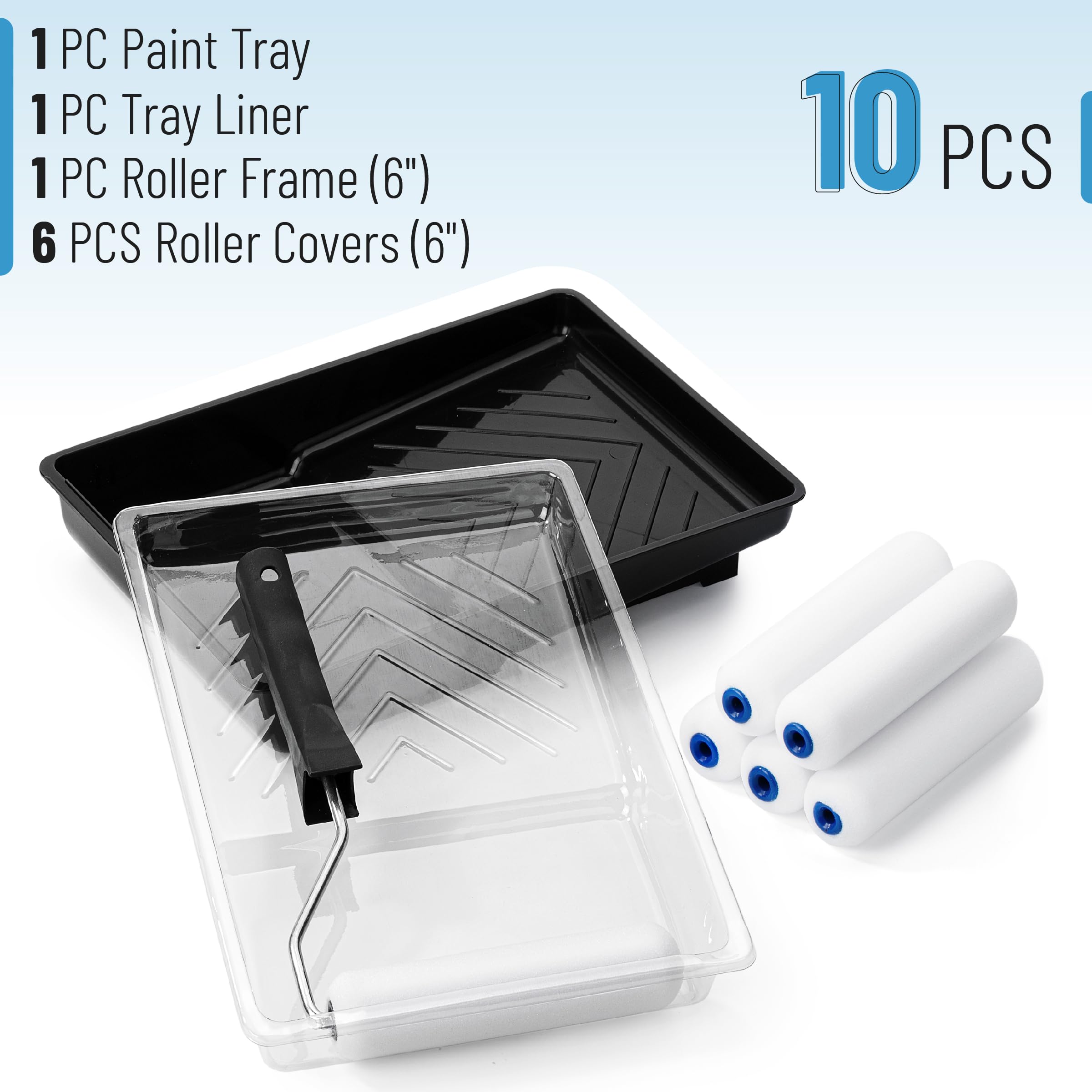 Bates- Paint Roller Kit, 9 pcs, 6-Inch Foam Paint Roller Tray, Paint Roller Set, Paint Kit for House Painting, Paint Rollers, High Density Foam Roller Paint, Small Paint Roller Kit, 6 Inch Foam Roller
