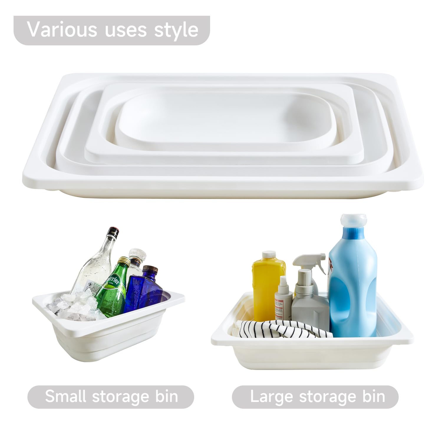 Beright 2 Pack Storage Bins, Collapsible Wash Basin Folding Dish Tub Sink, Space Saving for Dishing, Fruit, and Camping, Hiking and Home, White, 2 in 1 Set