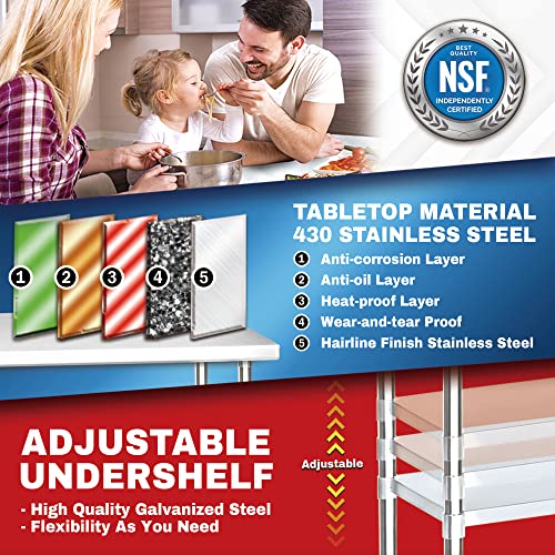 Food Prep Stainless Steel Table - DuraSteel 24 x 12 Inch Commercial Metal Workbench with Adjustable Under Shelf - NSF Certified - For Restaurant, Warehouse, Home, Kitchen, Garage