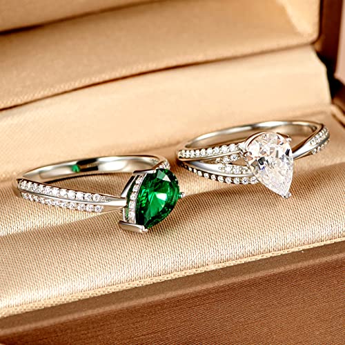 AllenCOCO White Gold Plated CZ Promise Ring for Her Couples Eternity Matching Heart Wedding Band Ring for Women Engagement Rings