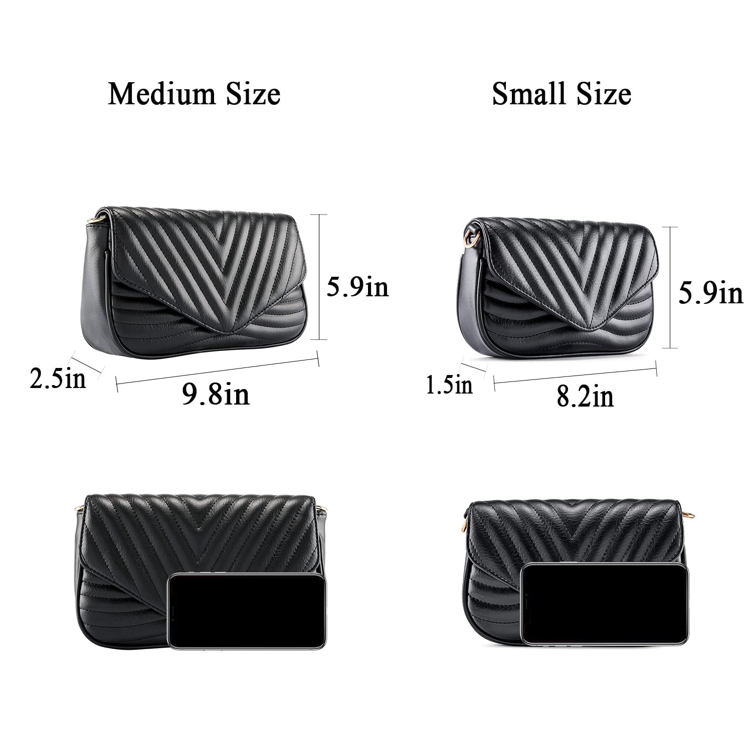 CHIC DIARY Crossbody Bag for Women Multipurpose Clutch Purse Shoulder Handbag with Coin Purse and Chain (Medium, Black)