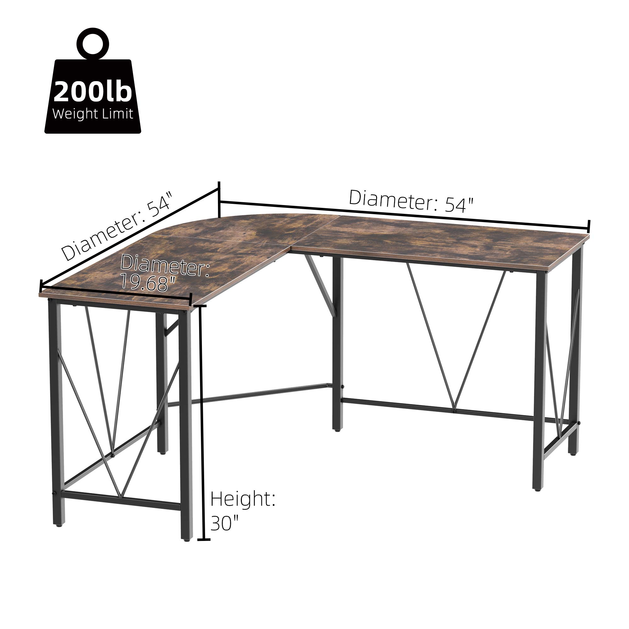 Amyove L-Shaped Desk, Home Office Desk with Round Corner,Computer Gaming Desk Table,Space-Saving/Easy to Assemble (Retro Color)