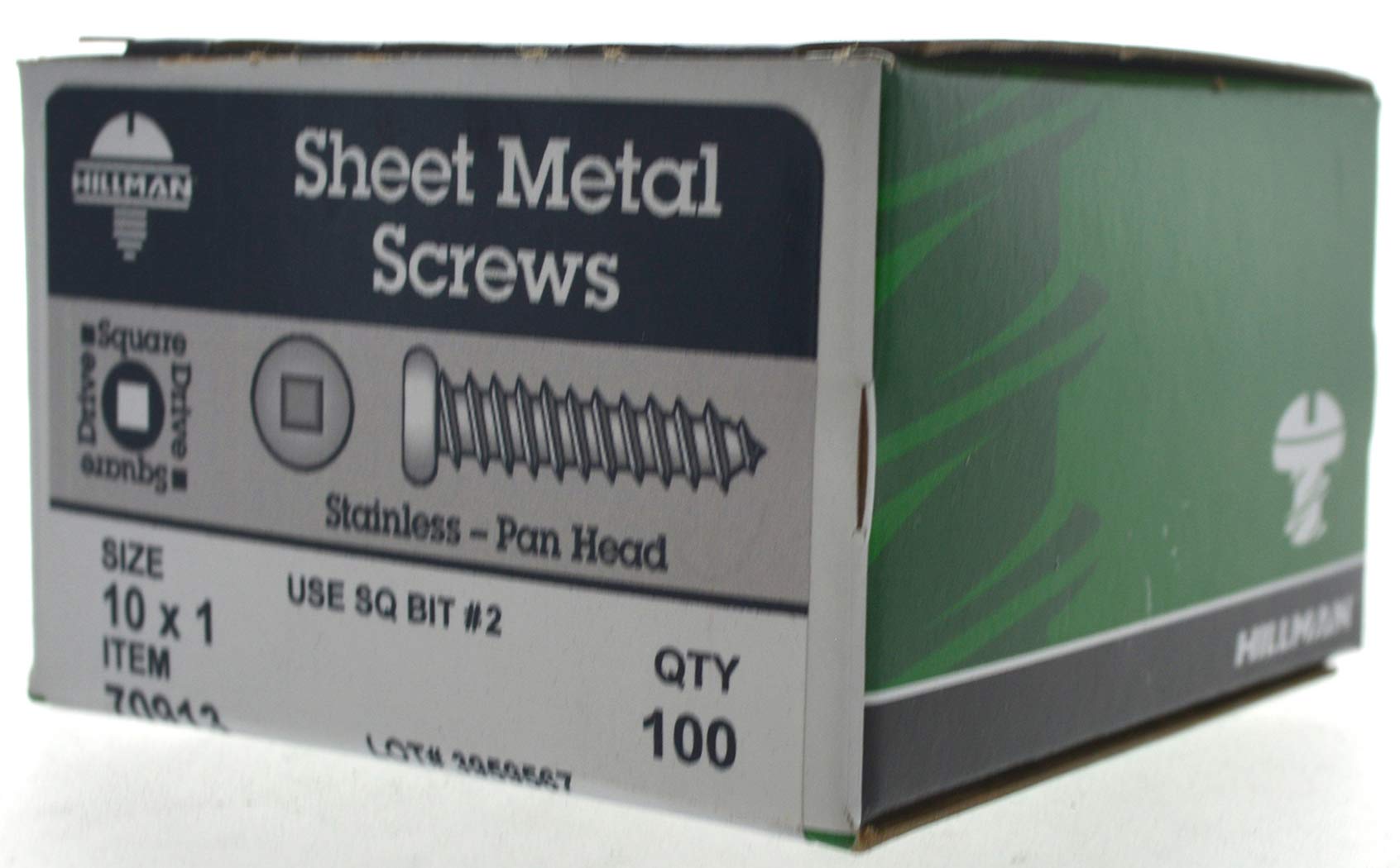 Hillman 70913 10 X 1-Inch Stainless Steel Pan Head Square Drive Sheet Metal Screw, 100-Pack