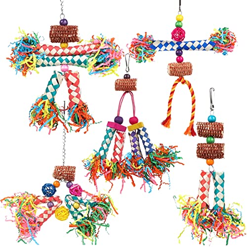 Bird Shredding Toys, 5PCS Parrot Chewing Toys Natural Corn Cob, Colorful Bamboo Bird Foraging Toys for Small Medium Parrots Parakeets, Conures, Cockatiel, Lovebirds