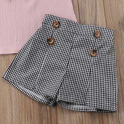 Mubineo Toddler Baby Girl Sleeveless Tops Plaid Button Summer Shorts Set Clothes Outfits (Pink, 7)