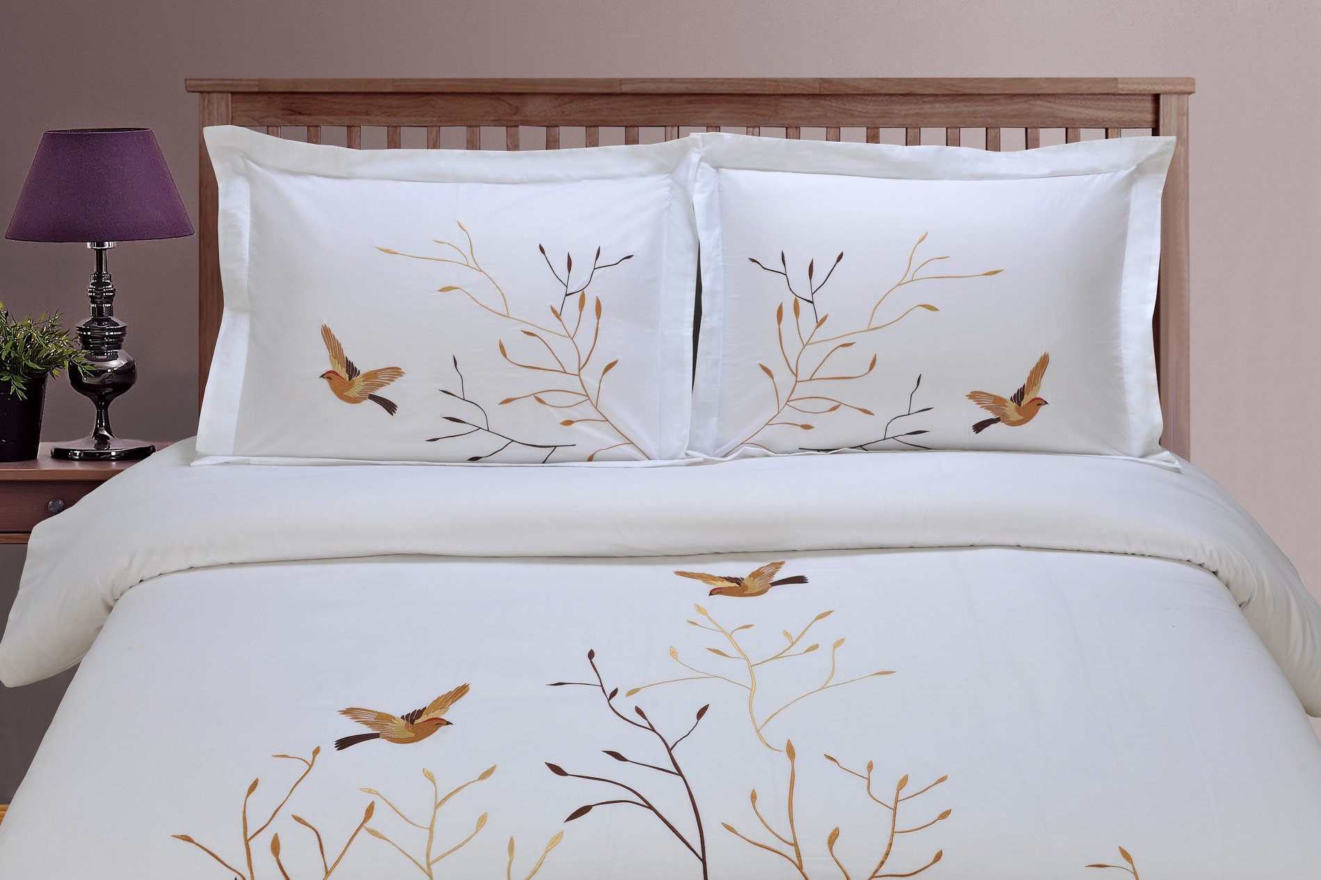 BLUENILEMILLS Swallow Embroidered Duvet Cover Set, Long-Staple Cotton, Full/Queen, Medium Blue