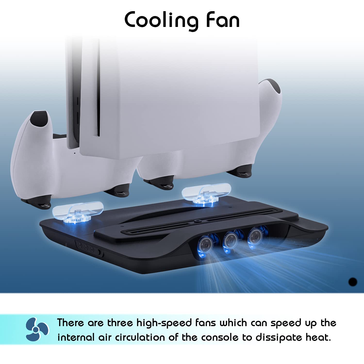 Wigearss Charging Cooling Stand for PS5 Charging Dock with 3 Speed Levels Cooling System for PS5 UHD and Digital Edition Consoles and Controllers - Black