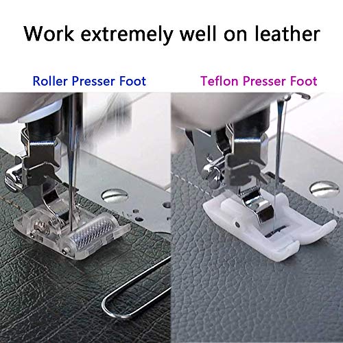 CESUSME 2 Pcs Roller Sewing Machine Presser Foot Plus Non-Stick Zigzag Teflon Sewing Machine Presser Foot - Fit for Singer, Brother, Babylock, Low Shank Simplicity Sewing Machine(2 Styles)