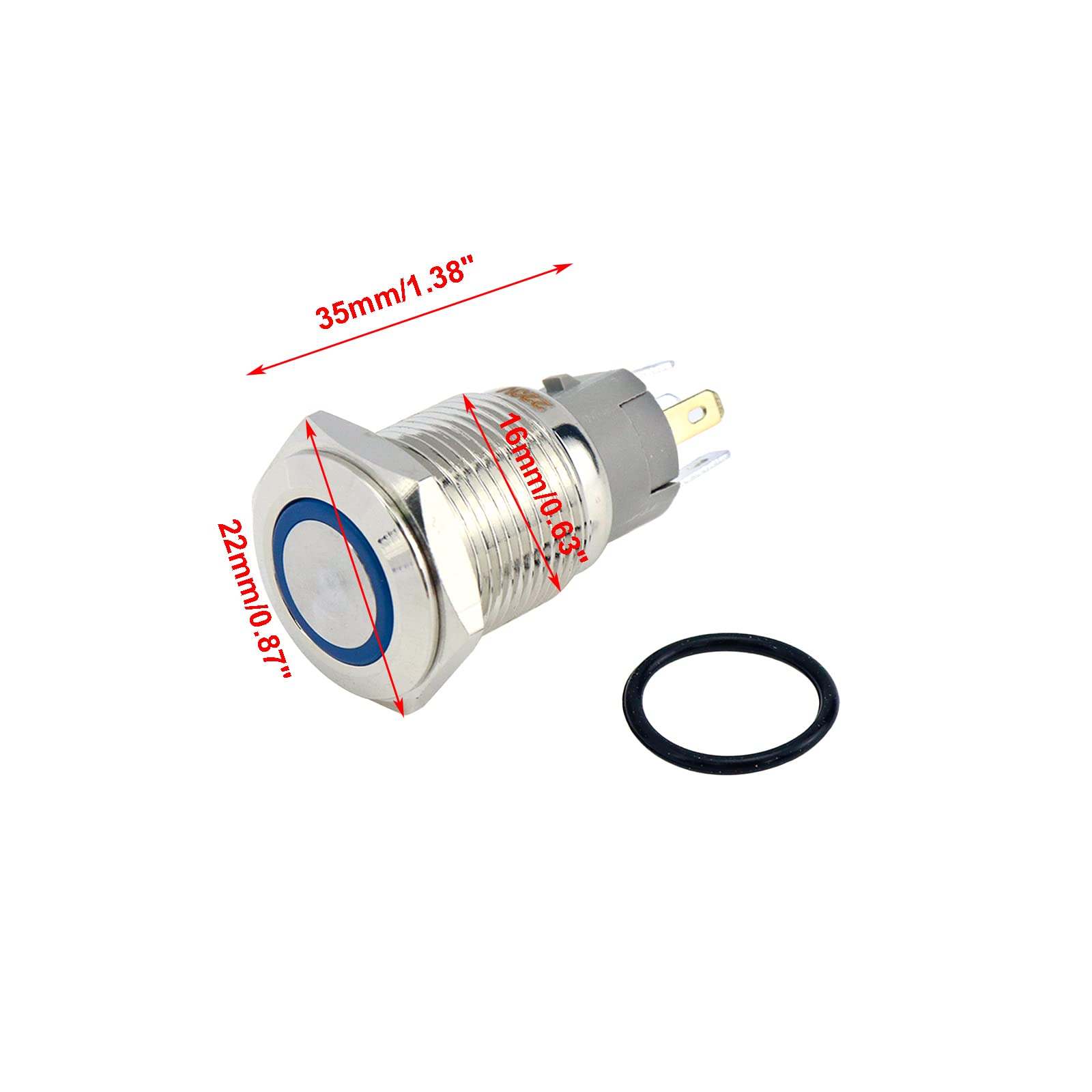 Sydien 1Pc 110V-220V 3A Latching/Self-Locking Push Button Switch with Wire Connector Socket Plug for 16mm /0.63" Mounting Hole