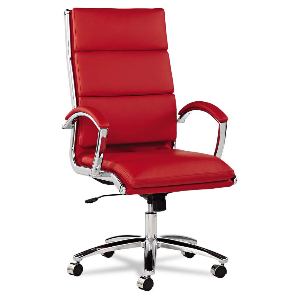 Alera ALENR4139 Neratoli Series High-Back Slim Leather Chair - Red/Chrome