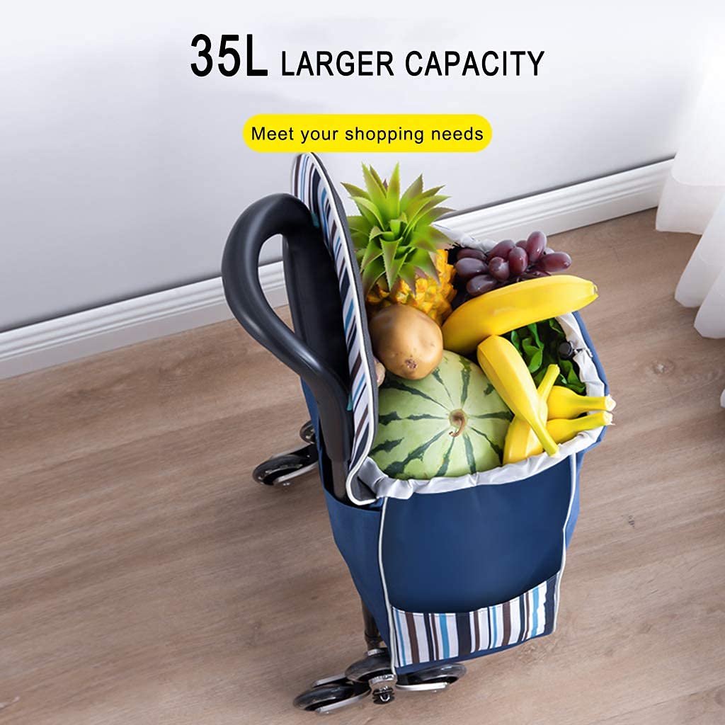 ATAAY Household Portable Shopping cart Foldable Hand Trolley Trolley Trolley 35L Large Capacity with Stairs and Waterproof Function (Blue 99 * 35 * 30.5cm) (Blue 99 * 35 * 30.5cm)