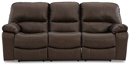 Signature Design by Ashley Leesworth Modern Leather Match Power Reclining Sofa with USB Ports, Dark Brown
