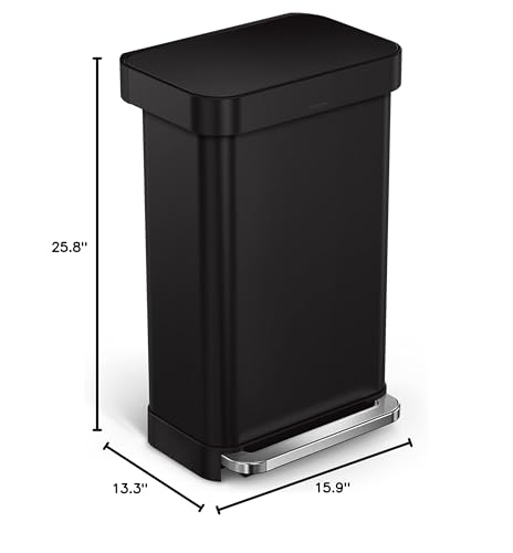 simplehuman Hands-Free Kitchen Step Trash can, 45 Liter, Matte Black