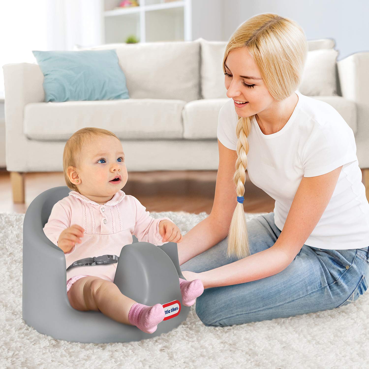 Little Tikes My First Seat Infant Toddler Foam Cushion Floor Support Seat Baby Chair, Grey