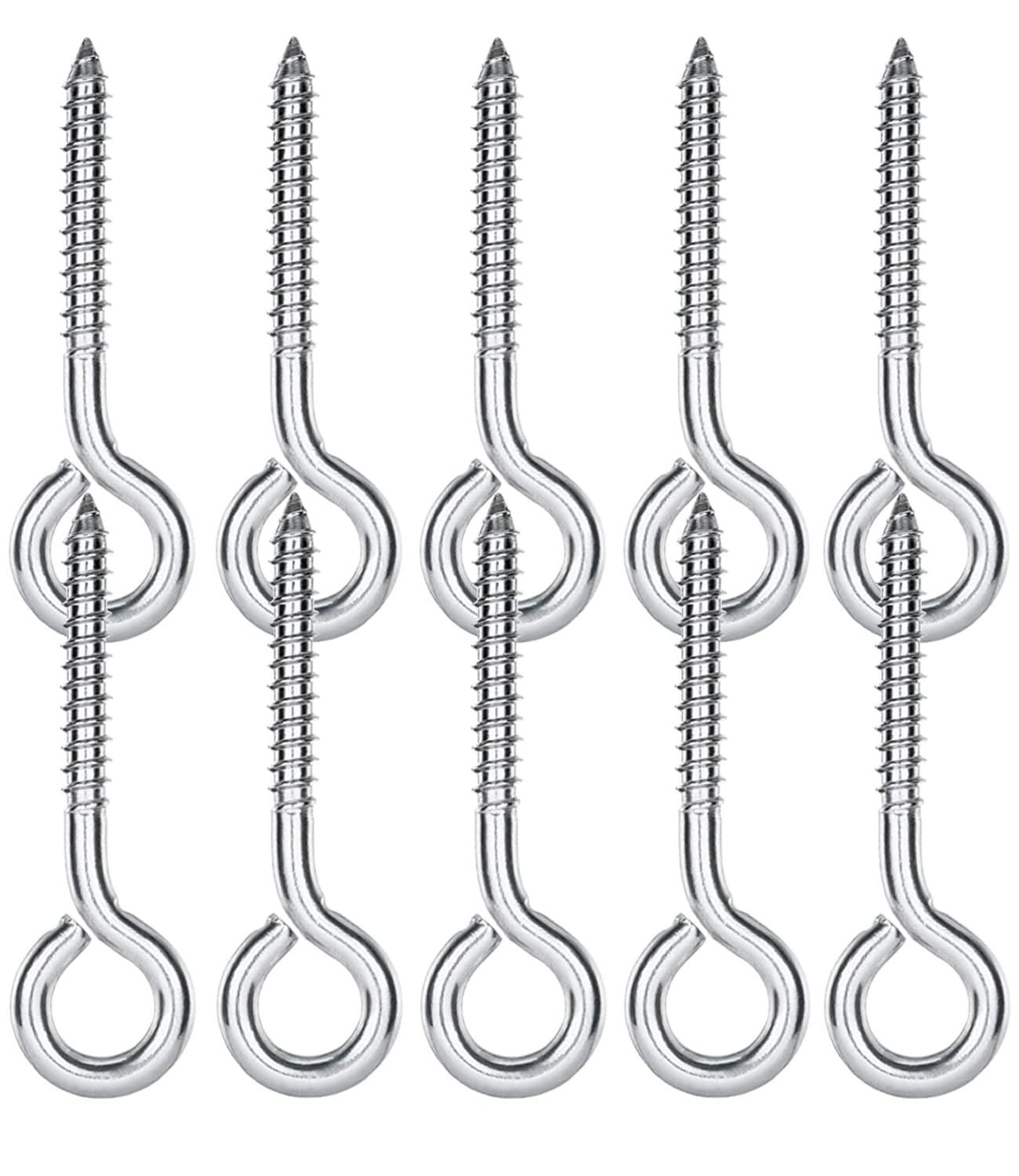 IMScrews 10-Pack Stainless Steel Heavy Duty Screw Eyes, #18 x 3-1/4 Inch, Lag Eyebolt for Hanging, Rust-Resistant Long Eyelet Screws, Ideal for Indoor and Outdoor Use