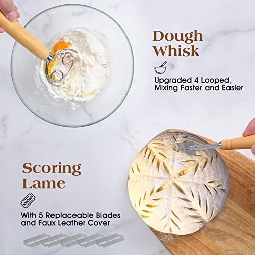 Banneton Bread Proofing Basket Set, 10 Inch Oval & 9 Inch Round Sourdough bread baking supplies with Linen Liner, Silicone Bread Sling, Danish Dough Whisk, Bread Lame, Bowl Scraper,Dough Scraper Kit