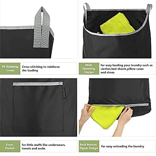 BeeGreen 2 Pack Black Hanging Laundry Hamper Bag X-Large Over The Door Hanging Laundry Bag with 2 Different Hook Types and Laundry Bag Backpack with Adjustable Shoulder Straps