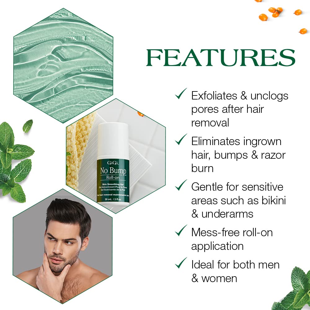 GiGi No Bump Roll-on Skin Smoothing Gel, Post-Wax and After-Shave Skin Care, Quick and Easy, 2 oz. 1-pc