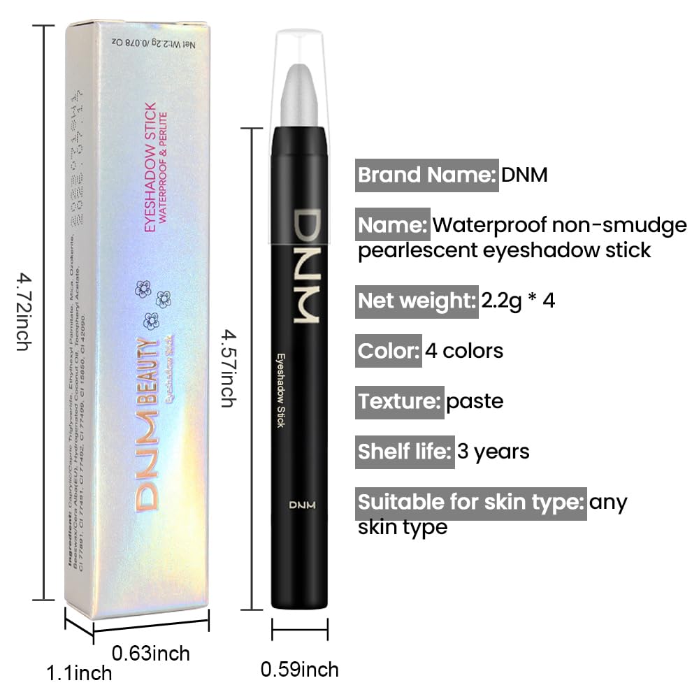 AMY'S DIARY Eyeshadow Pencil Cream Stick 4Pcs Set, Eye Eyeshadow Waterproof Pearl White Black Grey Silver Shimmer Metallic Eyeshadow Crayon Stick Sombras En Crema Para Ojos (Set01)