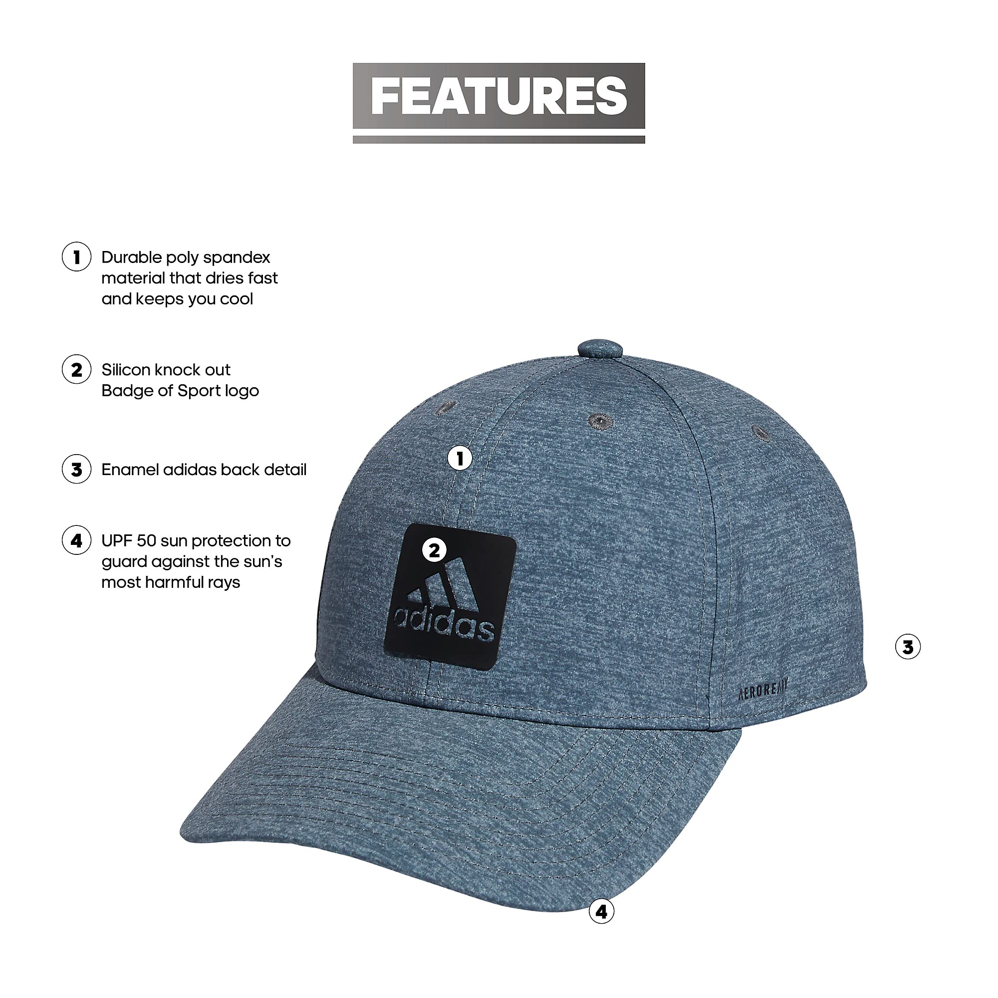 adidas Men's Heathered Structured Stretch Fit Hat, Jersey Black/White/Black, Large-X-Large