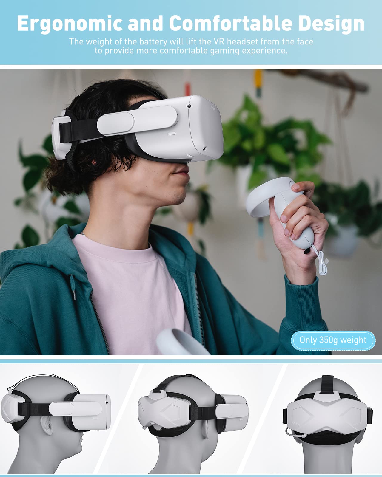 Doohoeek Battery Pack with Head Strap for Oculus Quest 2/1 & Meta Quest 2, 5000mah Rechargeable Battery & Elite Strap for Enhanced Support and Extra Playtime