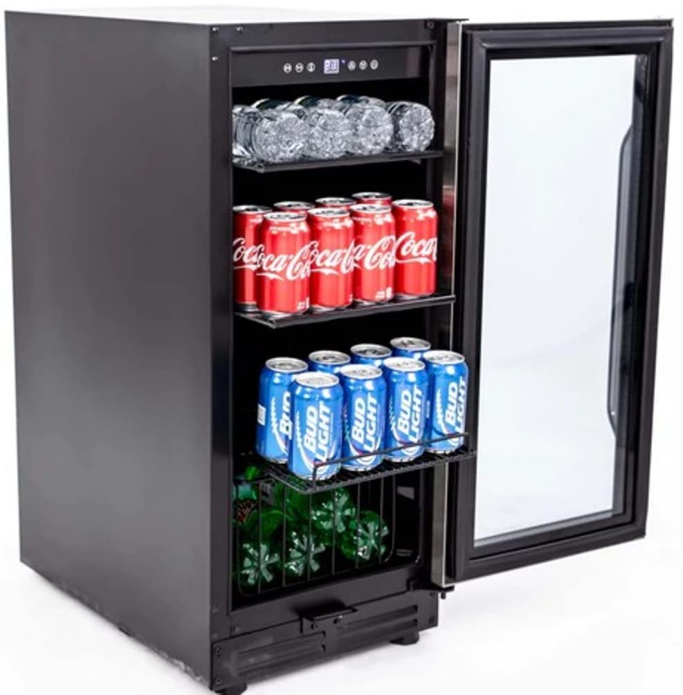 Avanti BCA3115S3S Beverage Cooler with Glass Door 72 Can Mini Refrigerator with Lock for Beer Soda Water Wine with Digital Temperature, 3.1 cu. ft, Black