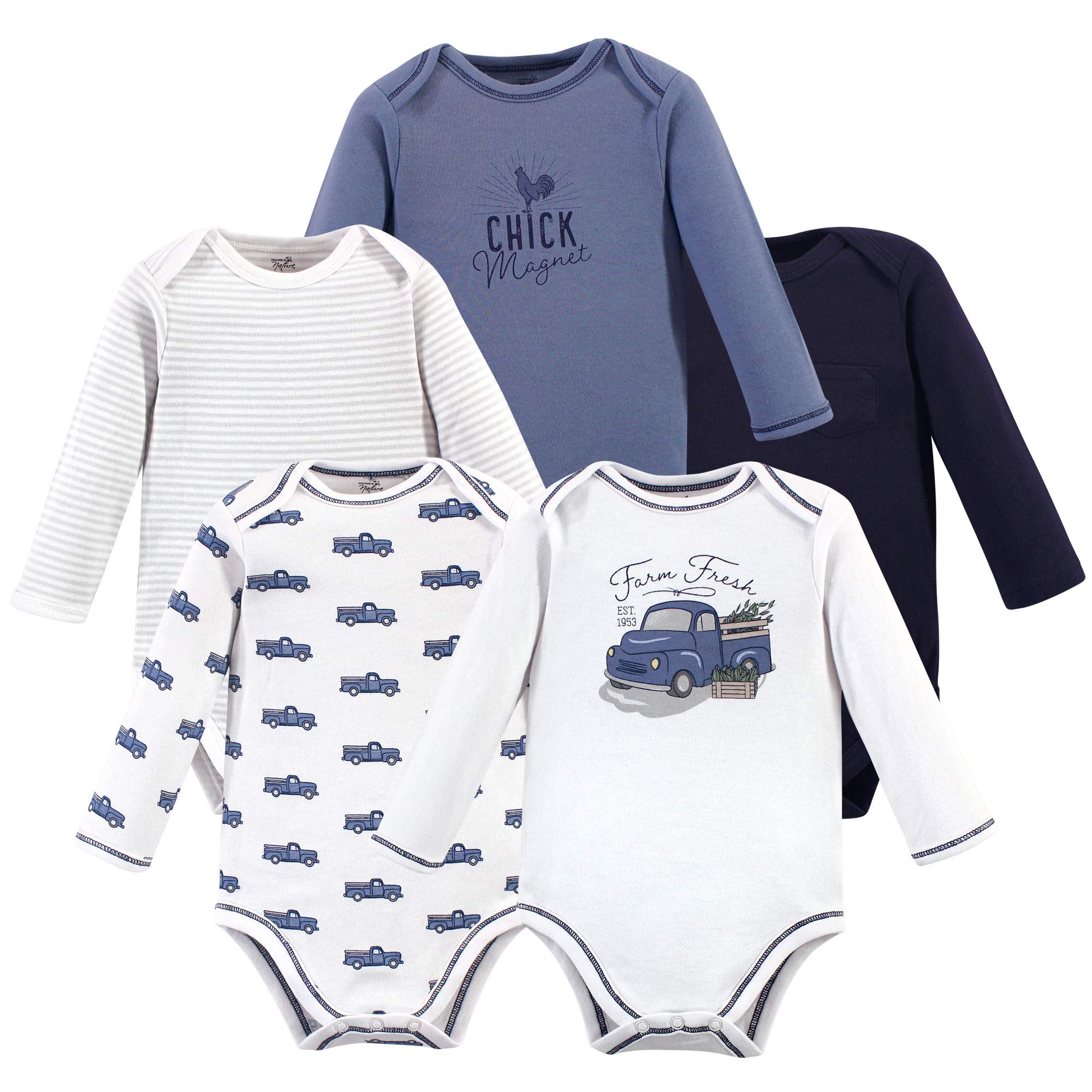 Touched by Nature baby boys Organic Cotton Long-sleeve Bodysuits T Shirt Set, Truck, 18-24 Months US