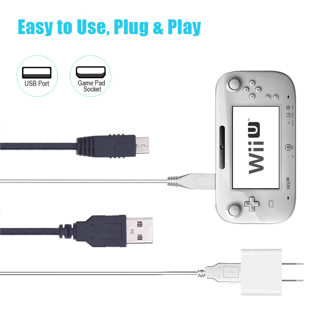 6amLifestyle USB Charger Cable Compatible with Nintendo Wii U Gamepad Controller 10 Feet Long USB Power Charging Cord
