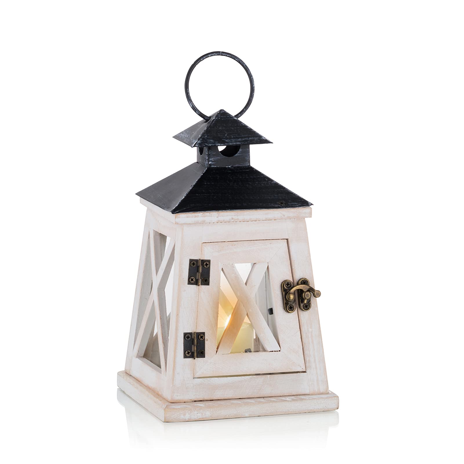 Decorative Candle Lantern Vintage Wood Lanterns with Glass Rustic Hanging Candle Holders Decor for Farmhouse Outdoor Garden Home