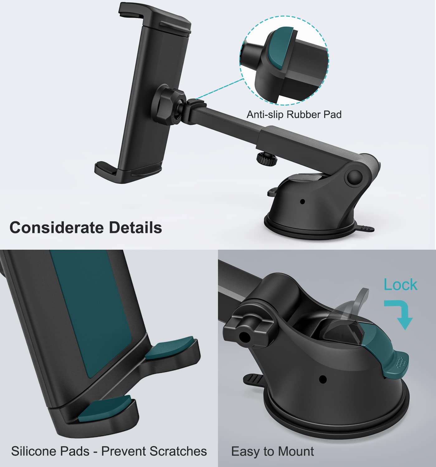 Aozcu Car Dashboard Tablet Mount for Truck, Telescopic Arm Tablet Holder with Super Sticky Suction Cup, Dash Windshield Stand for iPad Pro 12.9 11 Mini Air 5 4 3, Galaxy Tabs, iPhone, 4-13" Tablets