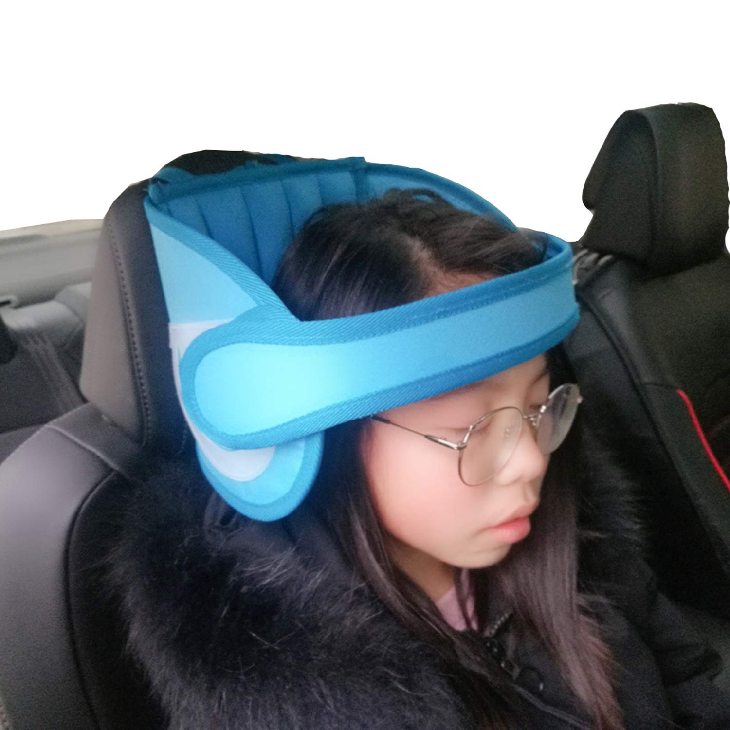 Adjustable Child Car Seat Head Support, Universal Suitable for Both Children and Adults, Head Protect Pad on Child Car Seat, Safety Car Sleeping Headrest for Child, Infants, Toddlers and Adults (Blue)