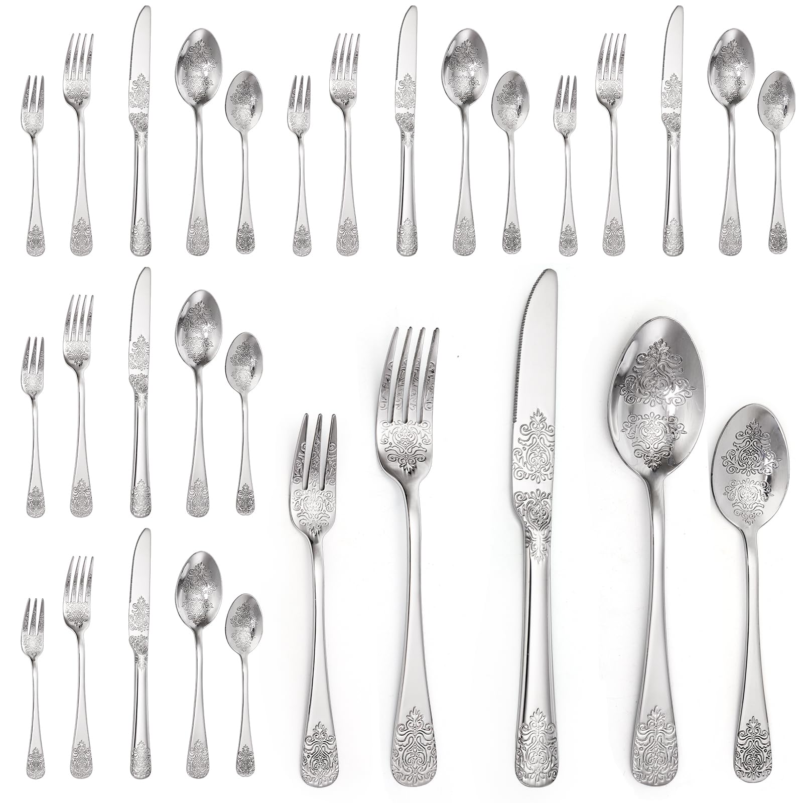 ZEAYEA 30 Pieces Silverware Set for 6, Stainless Steel Flatware Set, Embossed Design Kitchen Cutlery Set Includes Forks Knives Spoons for Home Festival Wedding Parties, Dishwasher Safe