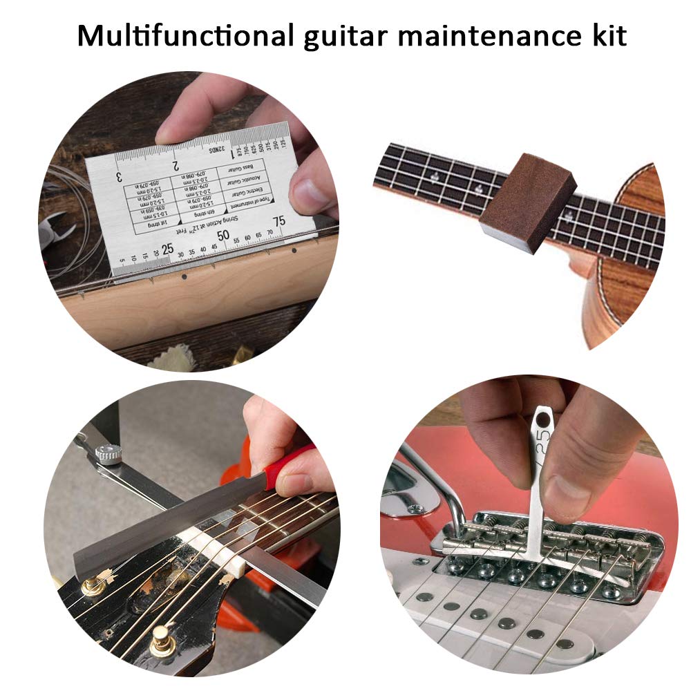 99PCS Guitar Tool Kit，Professional Guitar Repairing Maintenance Tool Kit with Capo Guitar Strings Picks Bridge Pins Gauge Guitar Accessories Gift for Acoustic Guitar Electric guitar Ukulele Bass Banjo
