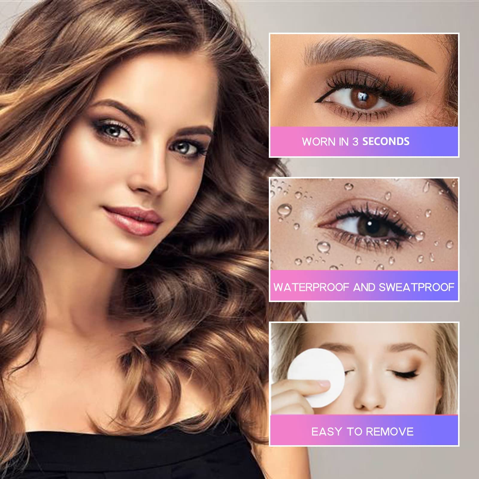 ASHEPANX Self Adhesive Eyelashes, Reusable Adhesive Eyelashes, Self Adhesive Eyelashes Reusable Self Sticking, Reusable Adhesive Eyelashes Natural Look, No Glue Eyelashes (2-Pairs)
