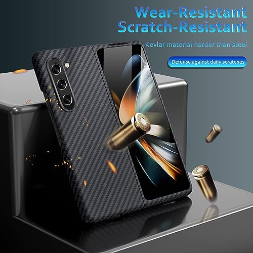 for Samsung Galaxy Z Fold 5 Carbon Fiber Case 7.6" 5G, Slim and Thin Aramid Protective Cover 0.03in 0.4oz, Lightweight, Anti-Scratch Protector, Supports Wireless Charging, Black