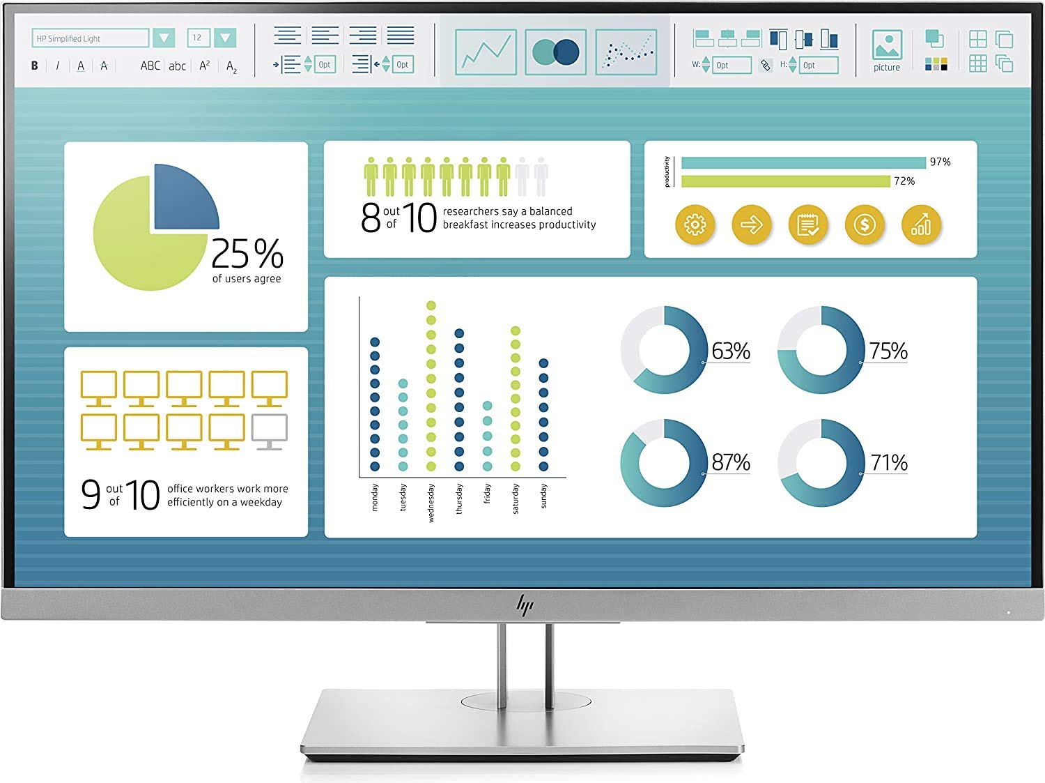HP EliteDisplay E273 27 inch 4-Way adjustabile Monitor (1FH50A8#ABA) - (1920 x 1080) Full HD - (1x DisplayPort 1.2, 1x HDMI, 1x VGA, 3X USB 3.0) with HDMI Cable